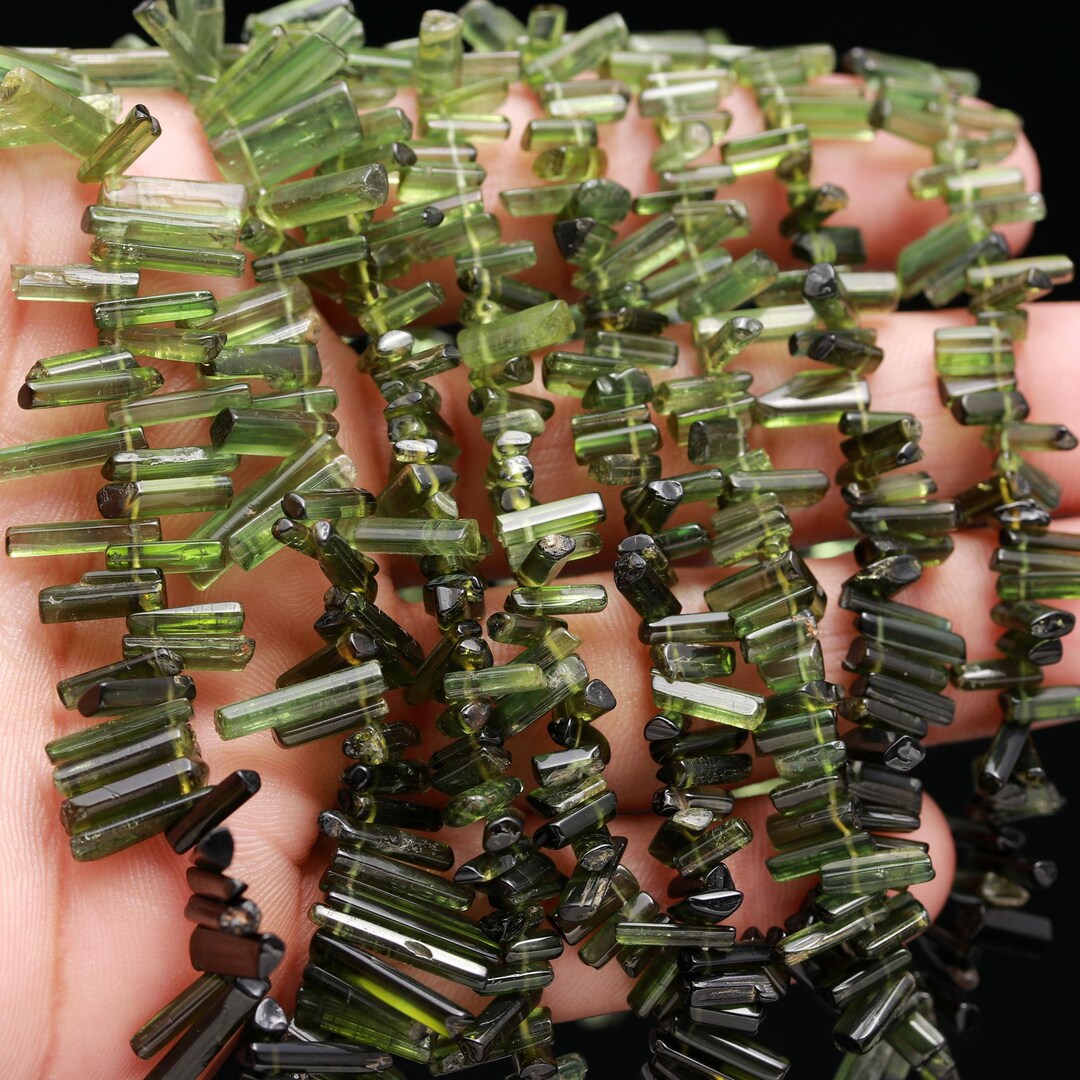 Green Tourmaline Smooth Stick Shape Bead Chrome Tourmaline Bead ...