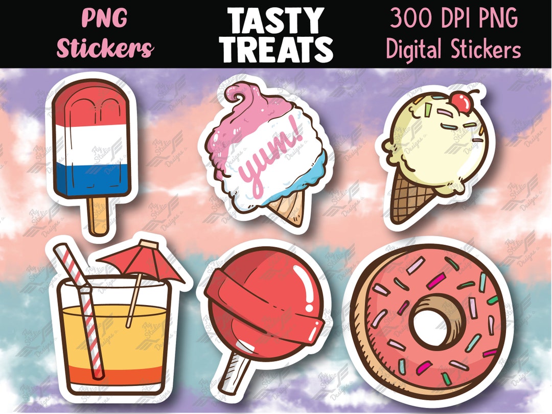 Tasty Treats Digital PNG Stickers. Ice Pop, Ice Cream Cone, Summer ...