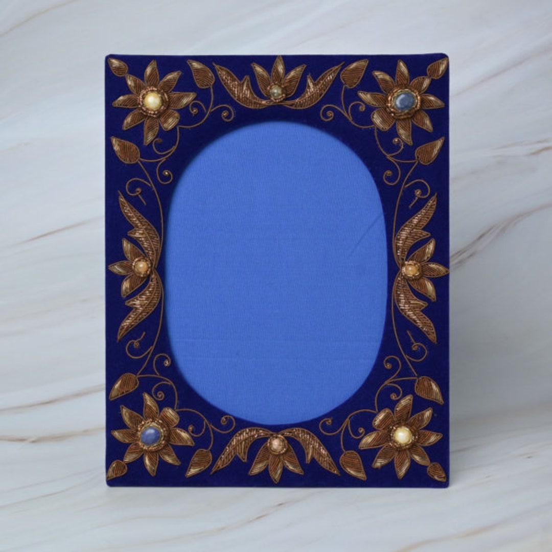 Handmade Picture Frame, Blue Velvet Photo Frame Embellished With Lapis ...