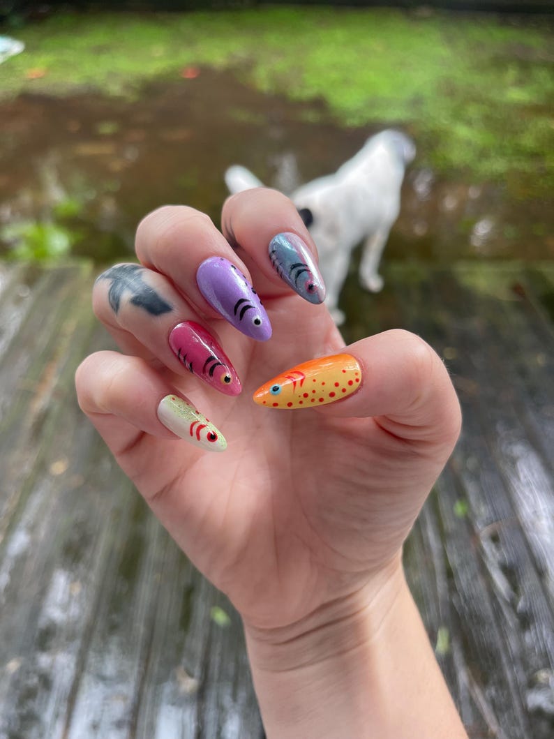 Fishing Lure Press-ons | Reusable Premium Handmade Press-on Nails ...