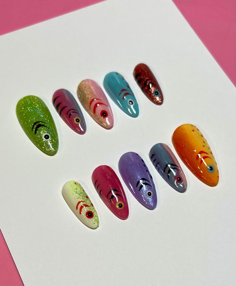 Fishing Lure Press-ons | Reusable Premium Handmade Press-on Nails ...