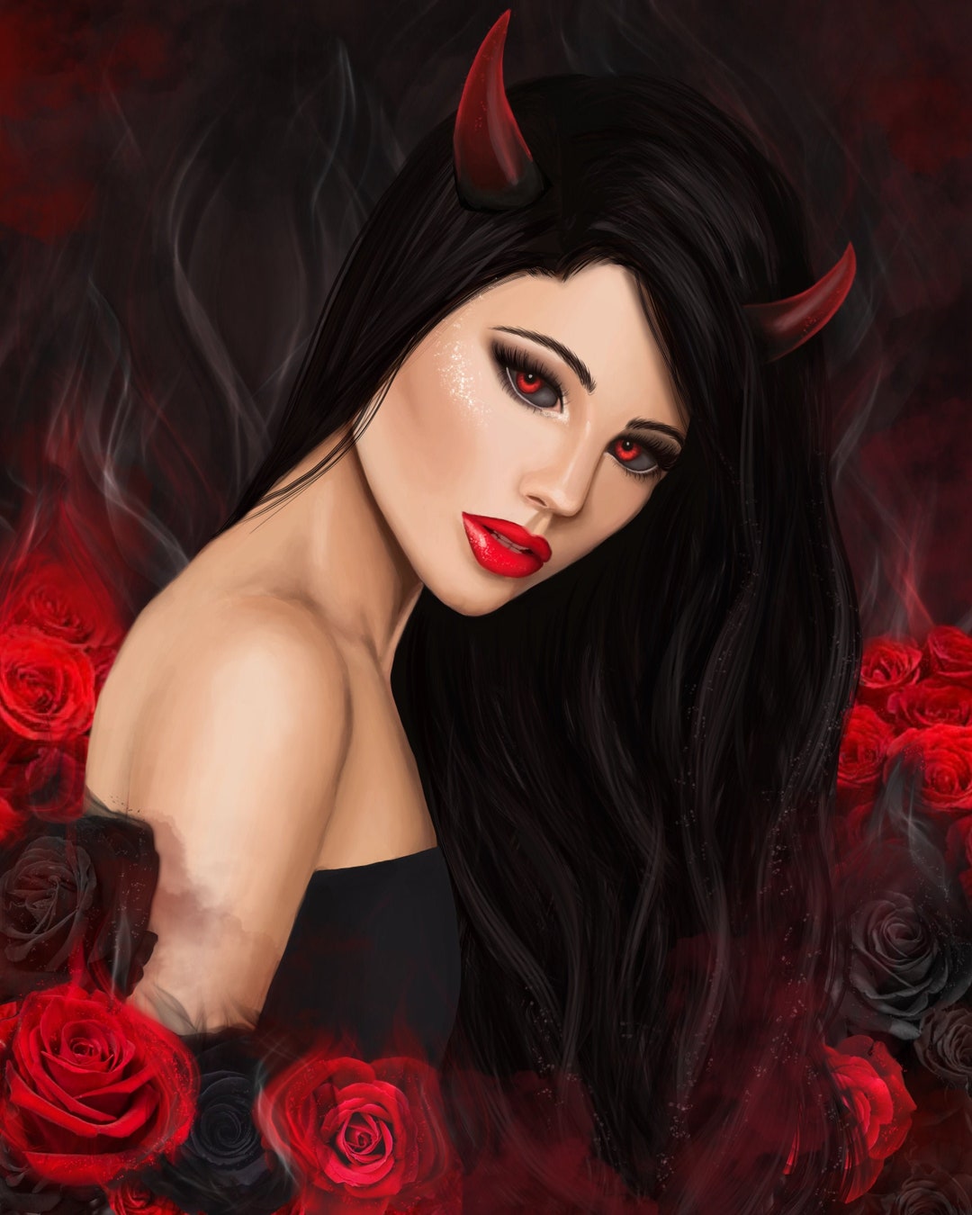 Lucifer Herself Print Devil Girl Horns Satan Art - Etsy