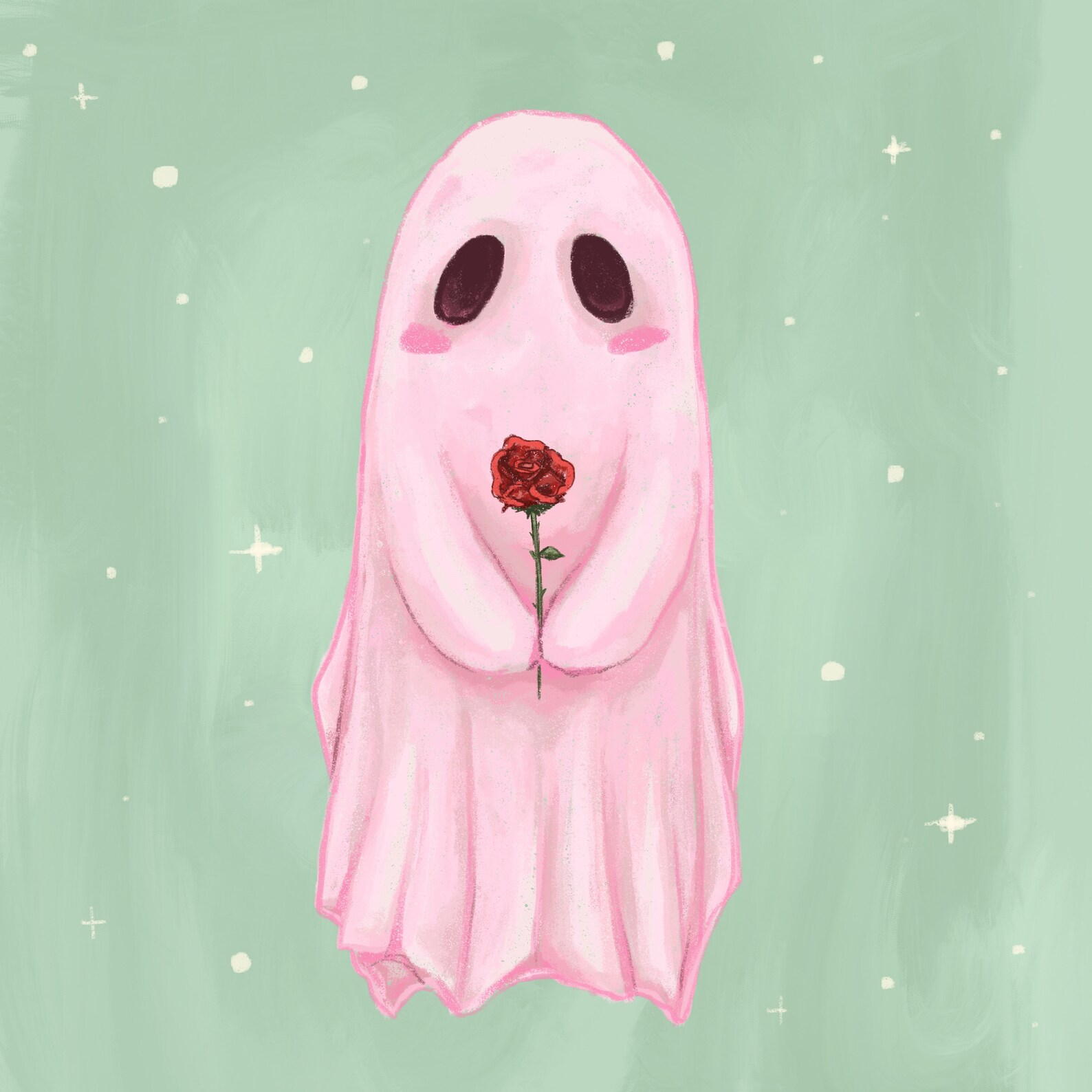 Pastel Goth Ghost Print Cute Pink Ghost Spirit With Rose - Etsy