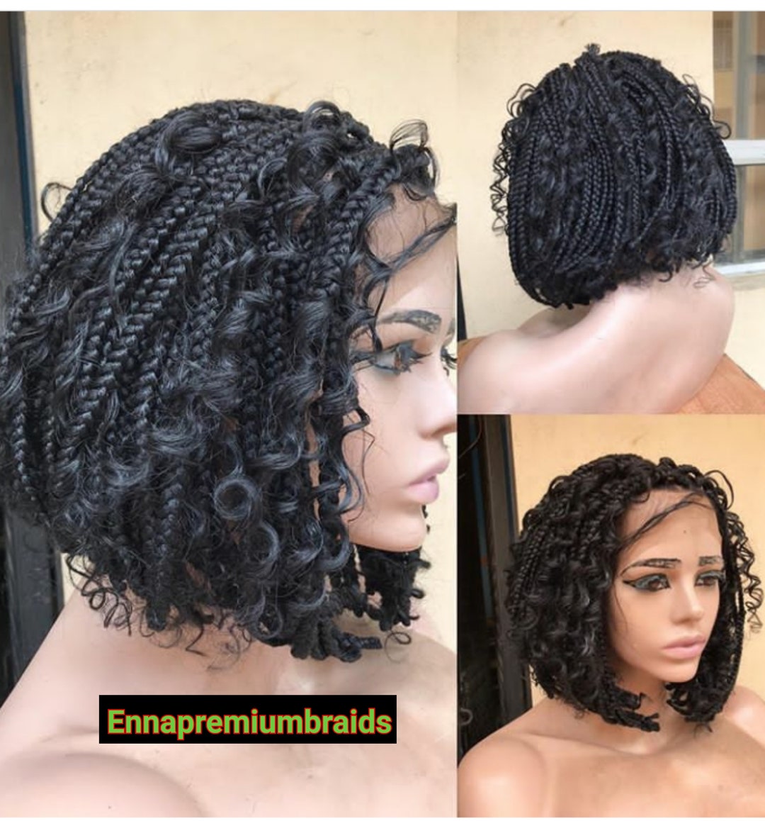 Braided Wig Boho Braids Short Boho Curls Box Braids Wig Lace Frontal ...