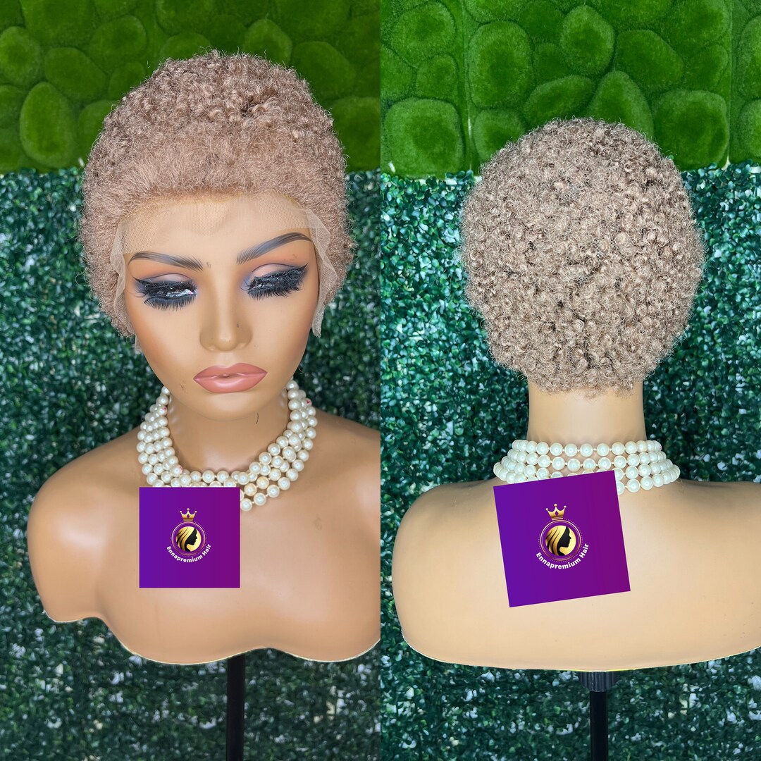 Natural Coloured Afro Kinky Short Hair Wig, Lace Frontal Afro Haircut ...