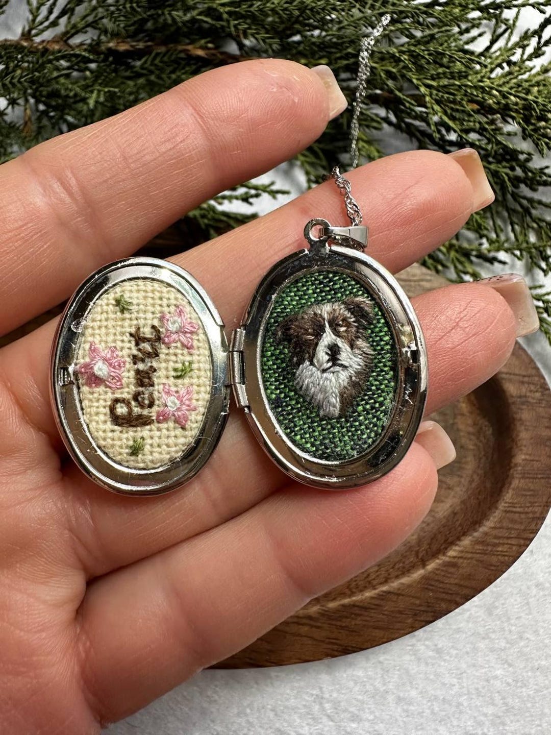 Hand Embroidered Pet Portrait Necklace | Custom Dog Memorial Jewelry - Etsy