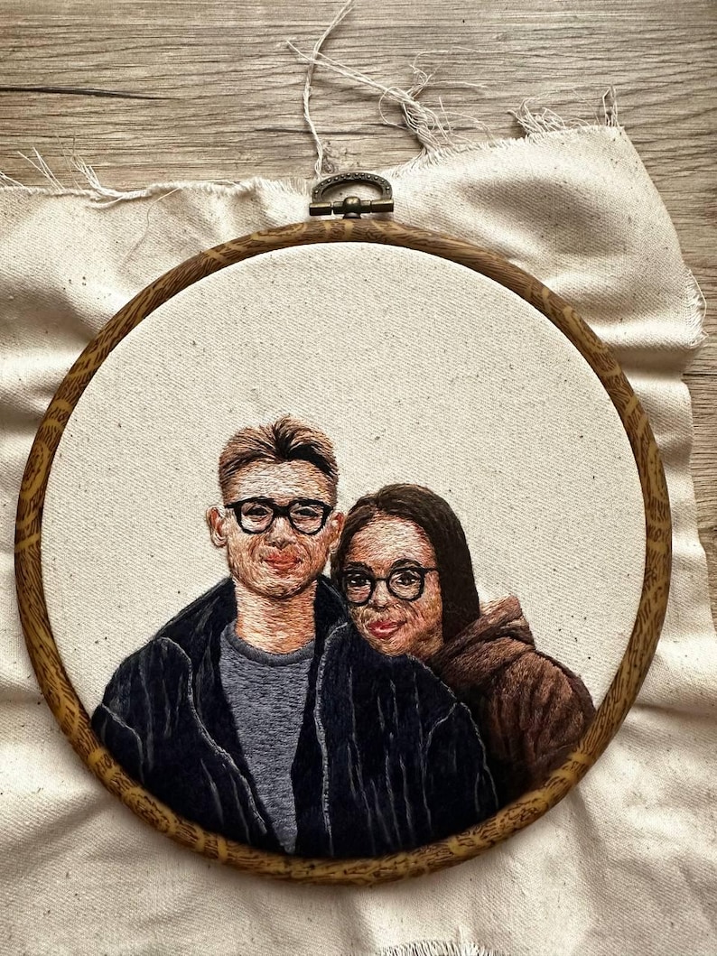 Personalized Hand Embroidery Photo Hoop | Family Portrait Art - Etsy
