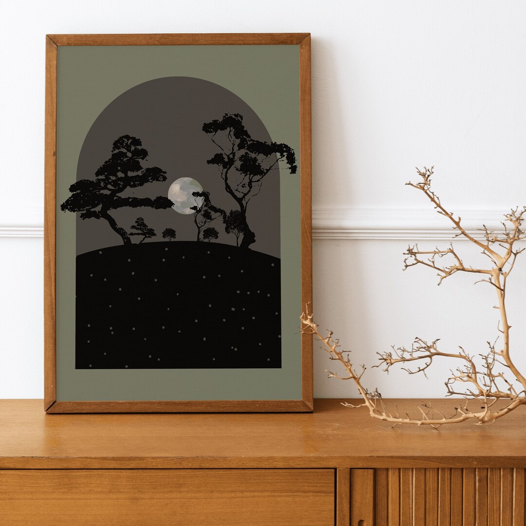 Abstract Moon Wall Art, Night Sky Poster, Printable Celestial Art, Boho ...