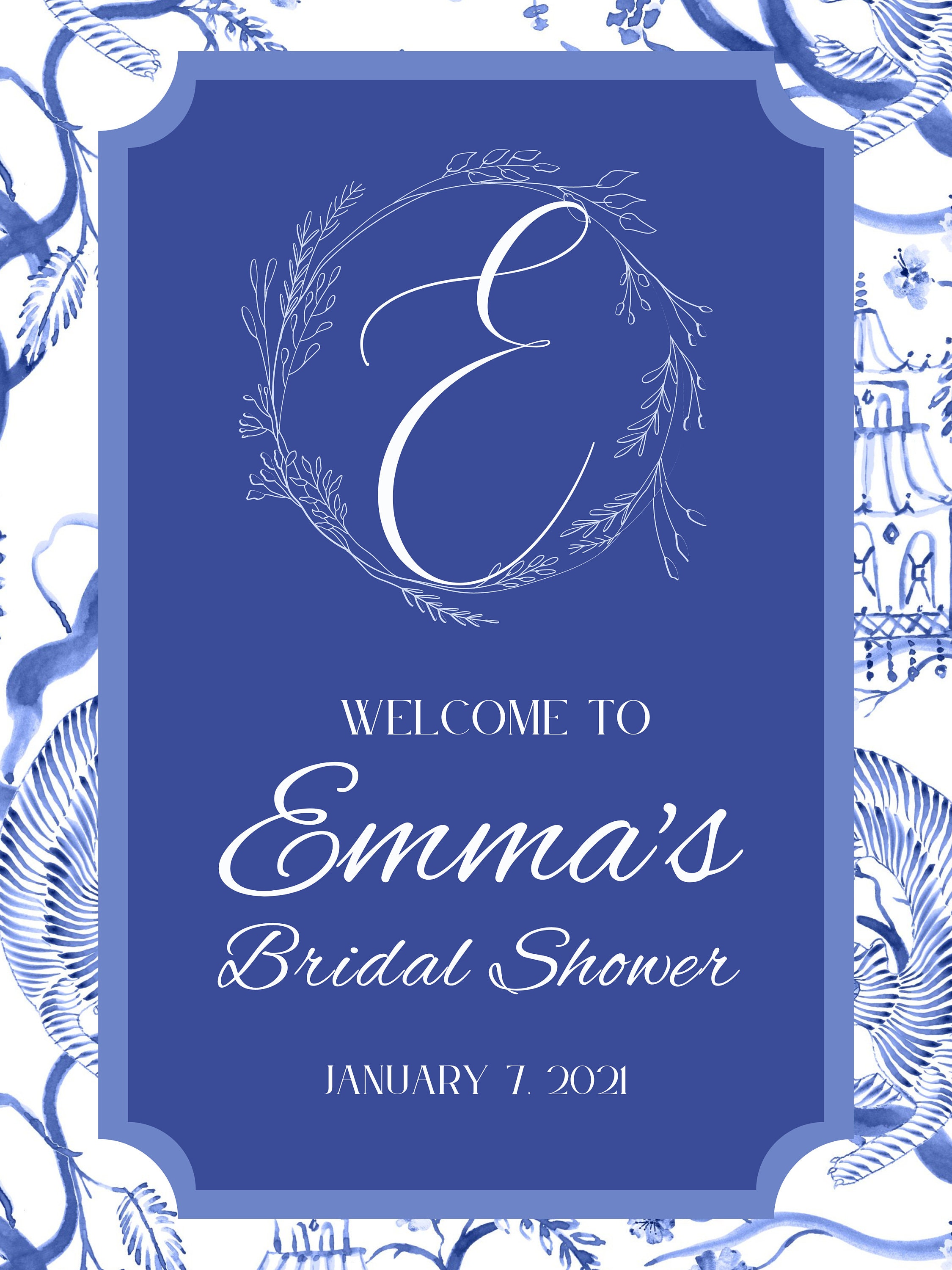Blue & White Chinoiserie Welcome Sign Bridal Shower Decor EDITABLE ...