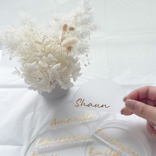 Acrylic Name Tags Wedding Place Cards Gold Foil Leaf Party - Etsy
