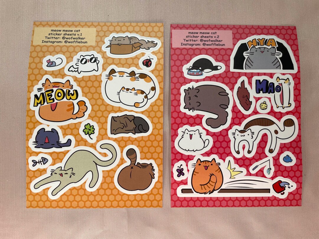Meow Meow Original Cute Cat Kitties Vinyl Sticker Sheets - Etsy