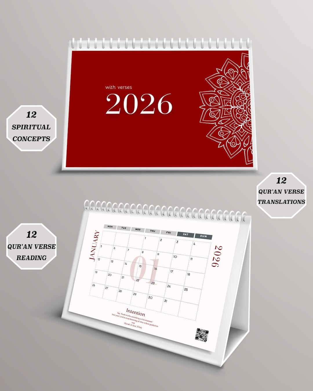 Islamic Desk Calendar 2026 | Printable PDF With Verses | Monthly ...