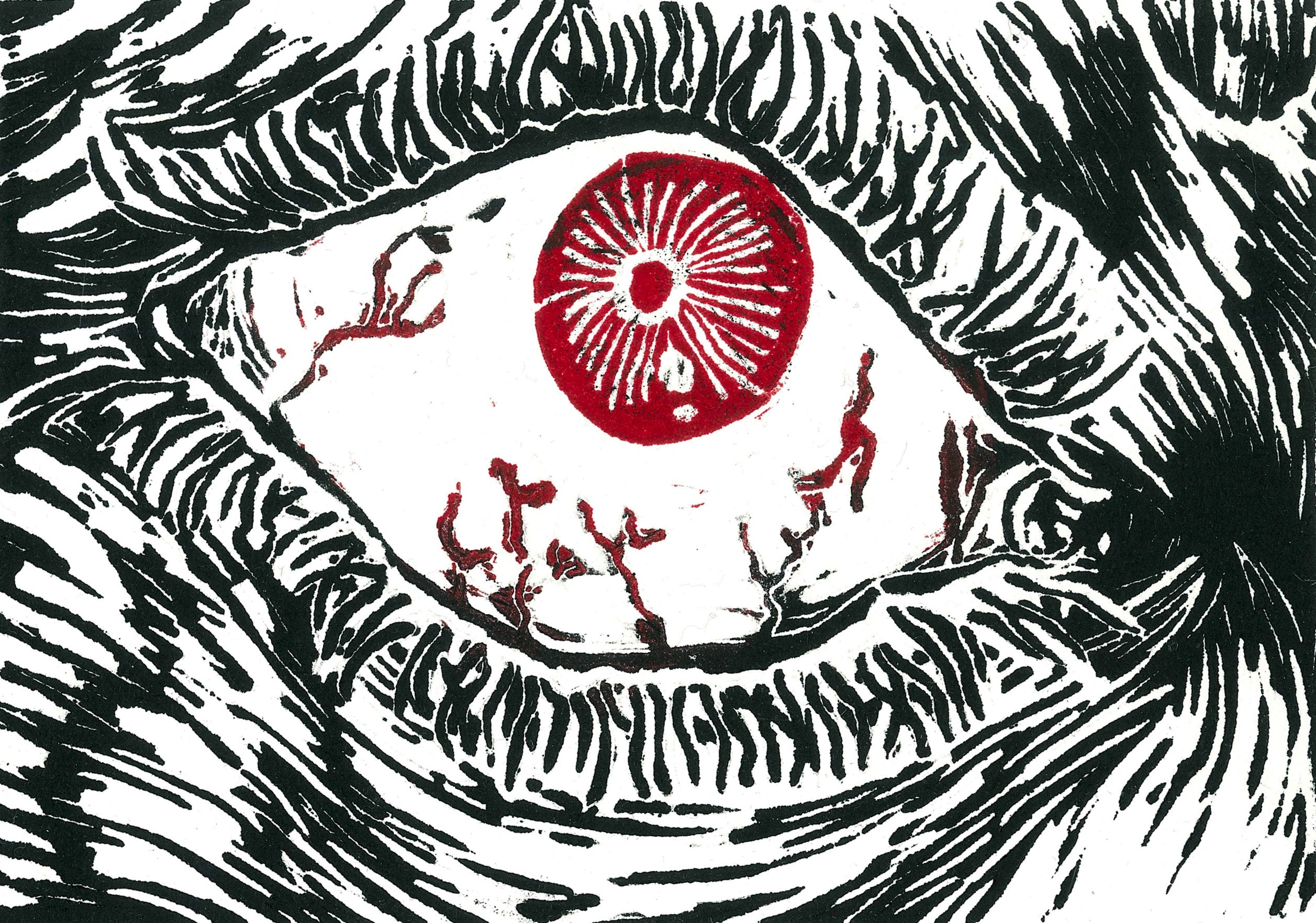 A Bloodshot Eye Linocut Print - Etsy