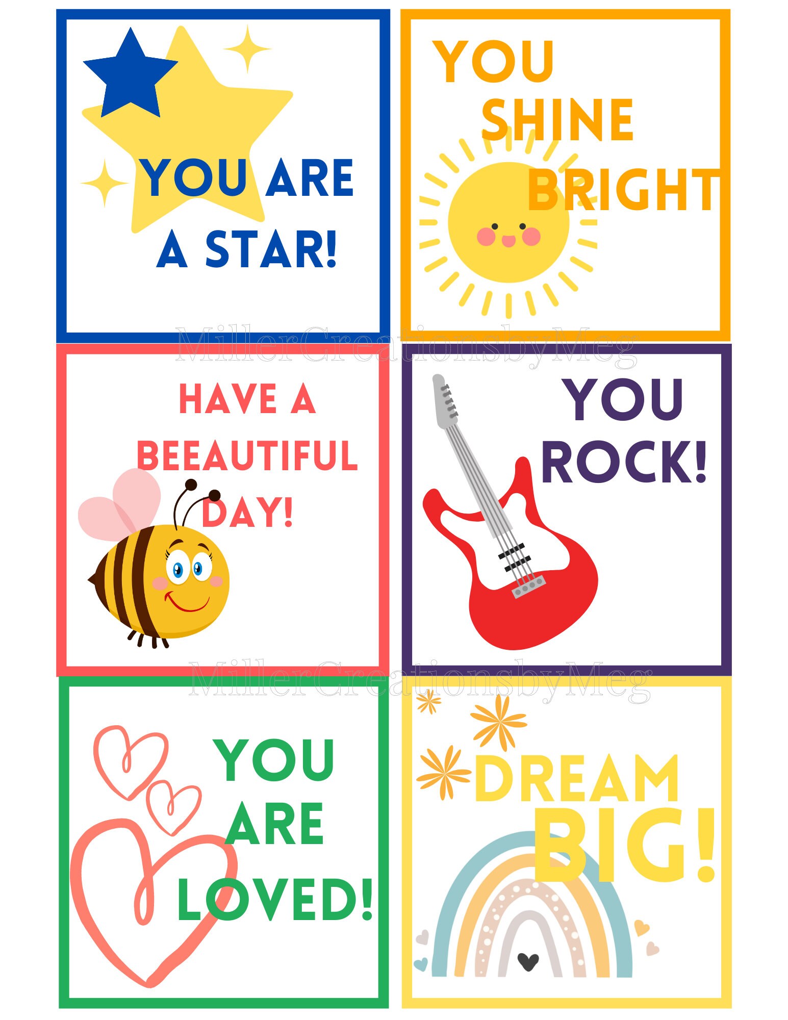 Inspirational Kids Lunch Box Cards - Printable - 8.5"x11" Pages - Etsy