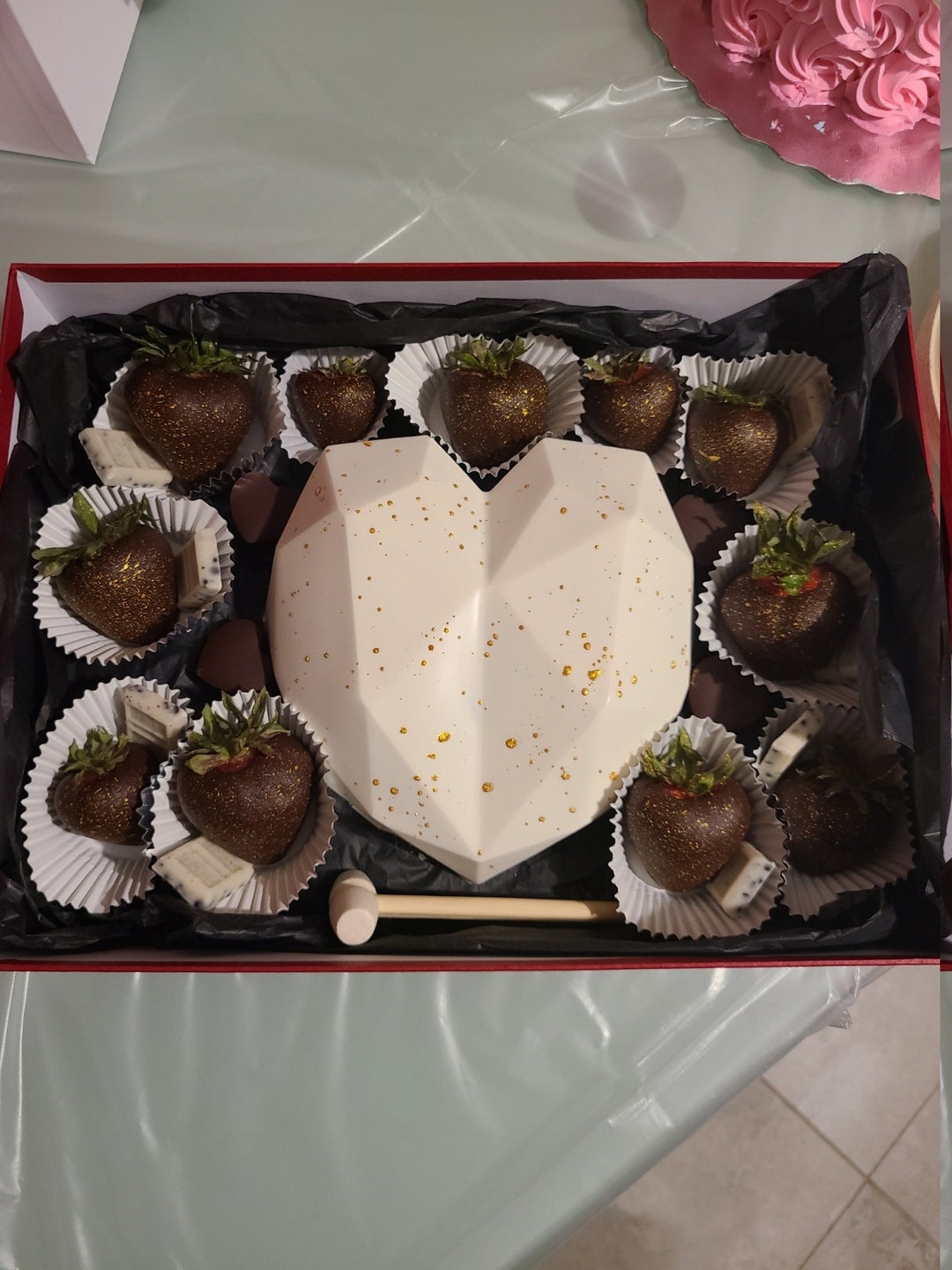 Smash Heart With Chocolate Covered Strawberries, Smash Cake, Chocolate ...