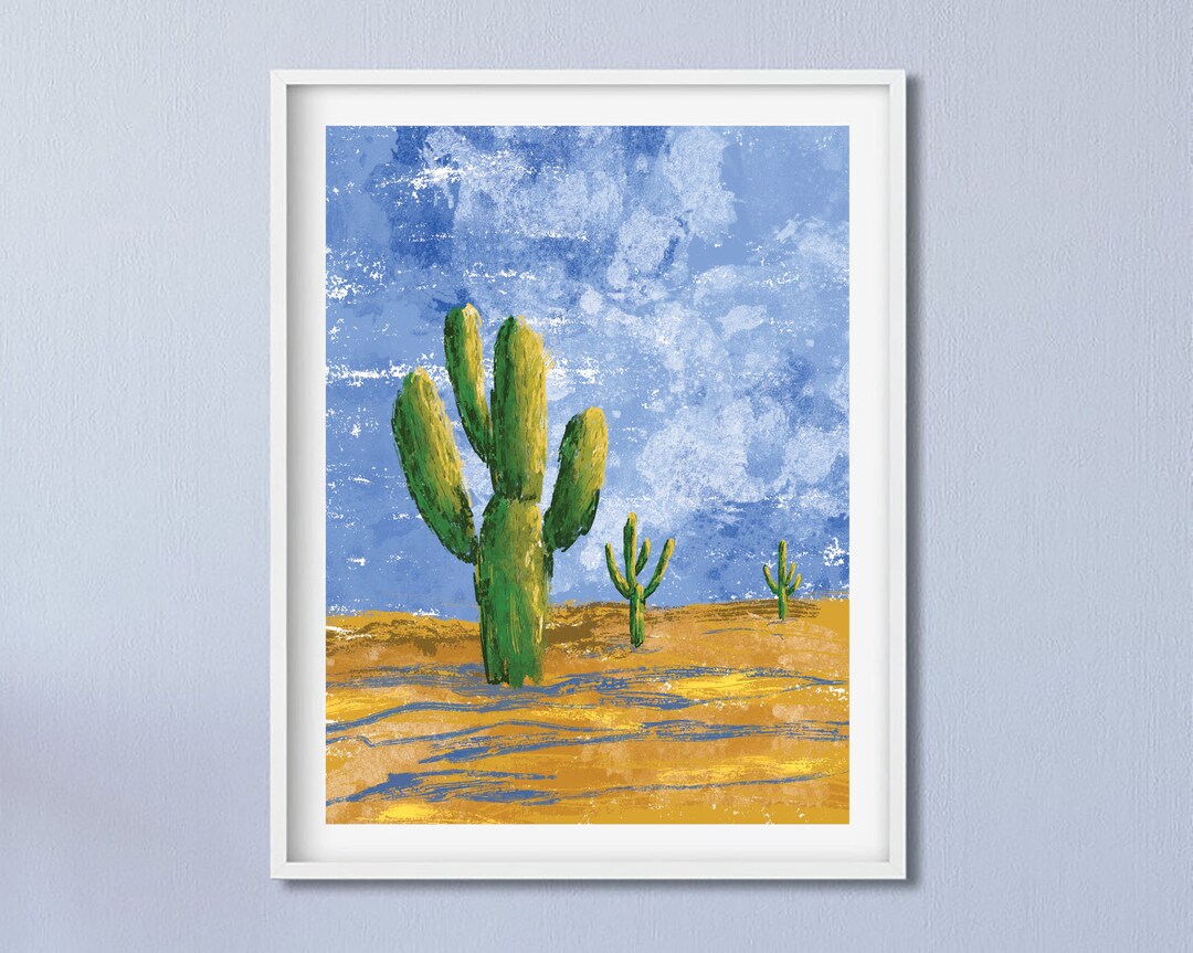 Cactus Art Print, Cactus Wall Art, Desert Cacti Scene, Botanical Poster ...