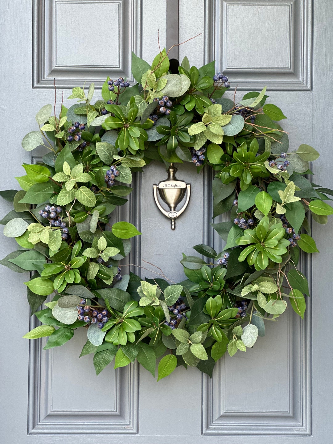Evergreen Blueberry Wreath, All Season Eucalyptus Grapevine Wreath - Etsy
