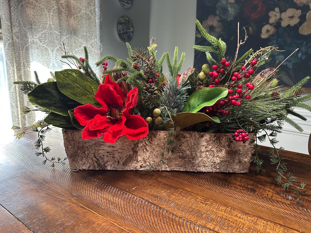 Winter Table Arrangement in 20”x4”x4” Wooden Box. Perfect for Christmas ...