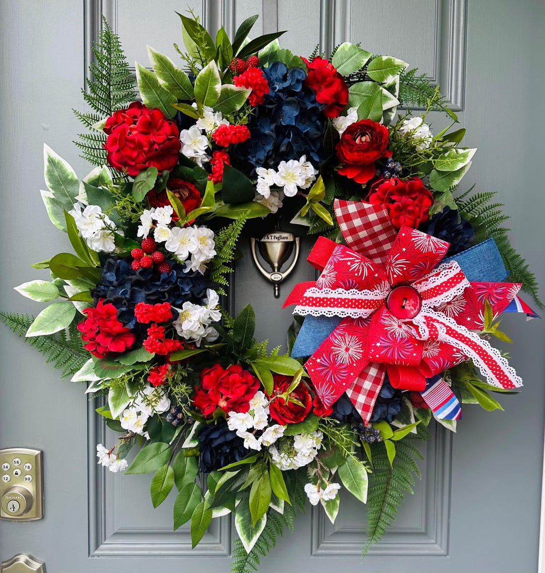 Red, White and Blue Wreath for Your Front Door, 4th of July Wreath ...