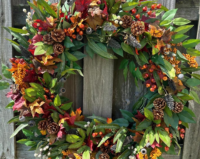 Fall Wreath, Fall Rust and Brown Wreath, Fall Muted Colors Wreath, Fall ...