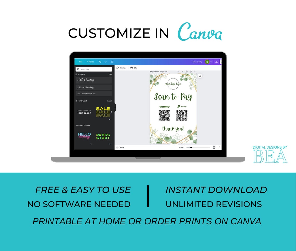 Venmo Sign, Customizable Canva Template | Scan to Pay | Paypal Sign ...