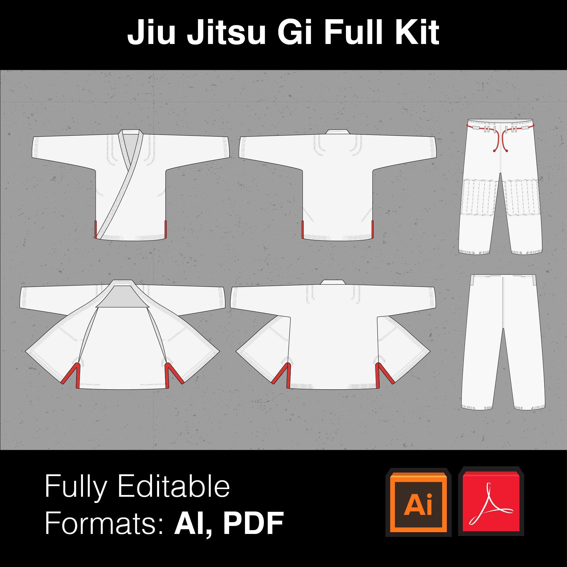 Jiu Jitsu Gi Full Kit Vector Flat CAD | BJJ Uniform Mockup Template ...