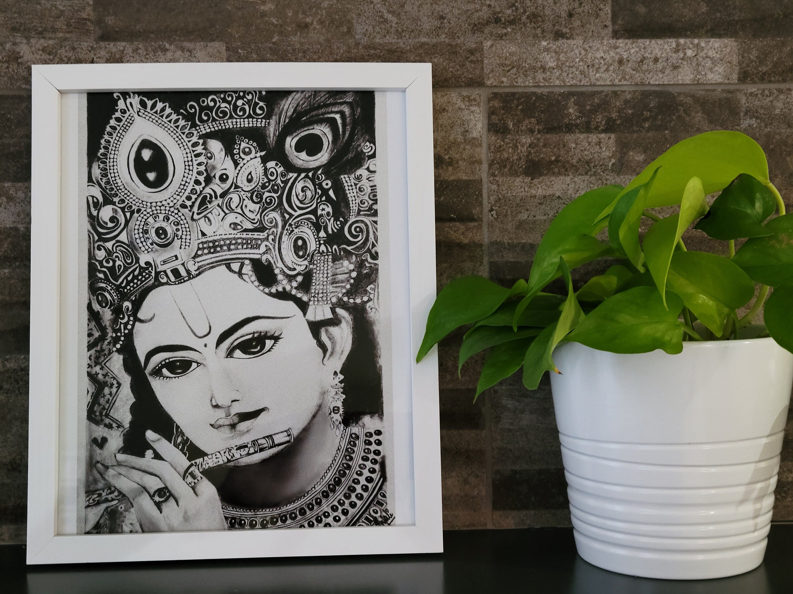 Lord Krishna Pencil Drawing Print | Krishna Artwork | Hindu Gods Wall ...