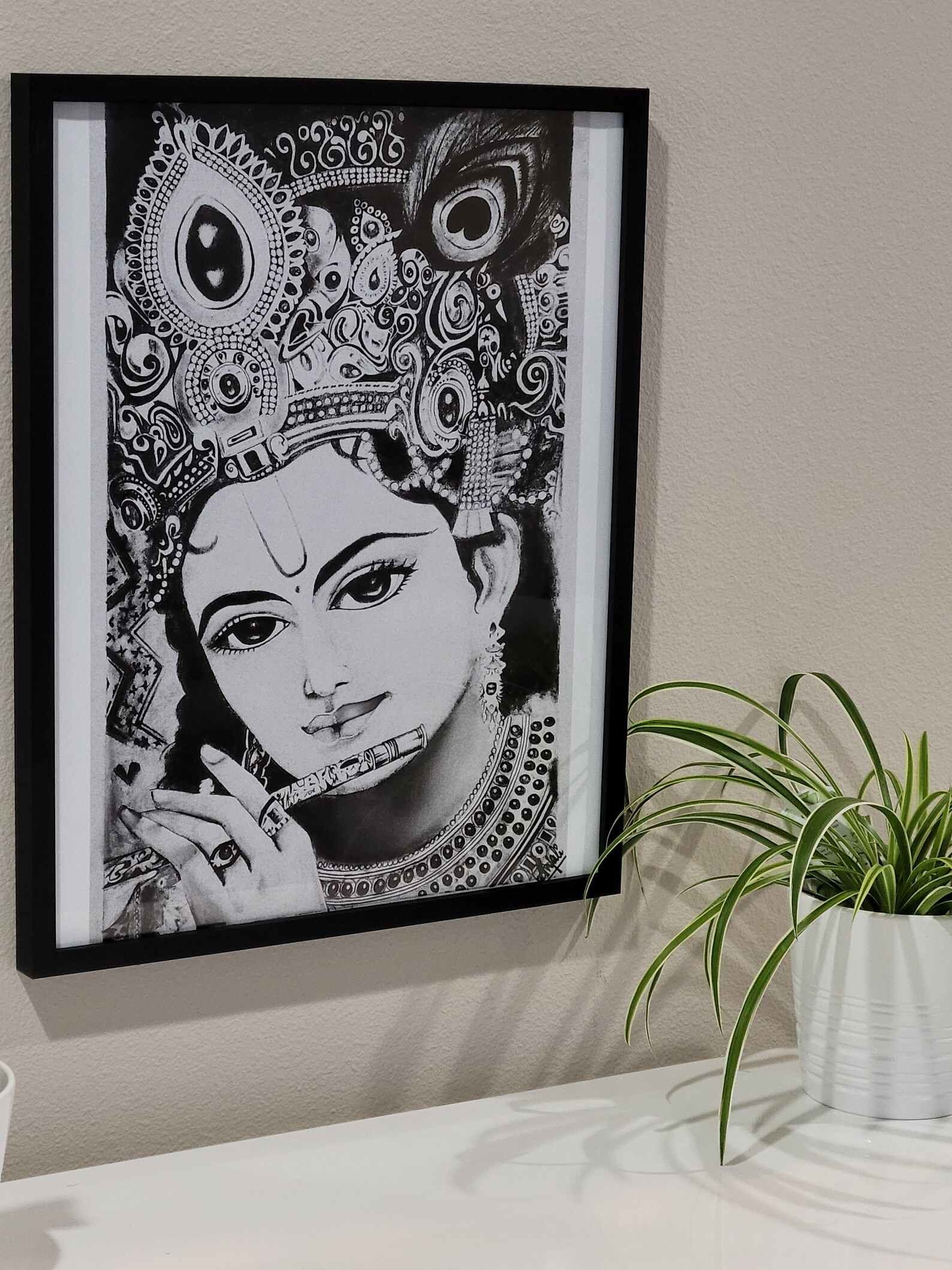 Lord Krishna Pencil Drawing Print | Krishna Artwork | Hindu Gods Wall ...