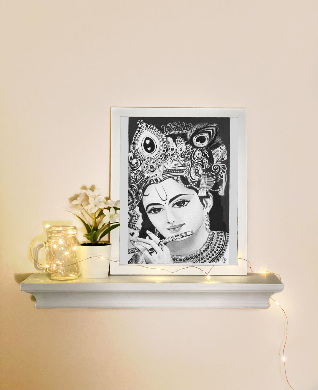 Lord Krishna Pencil Drawing Print | Krishna Artwork | Hindu Gods Wall ...