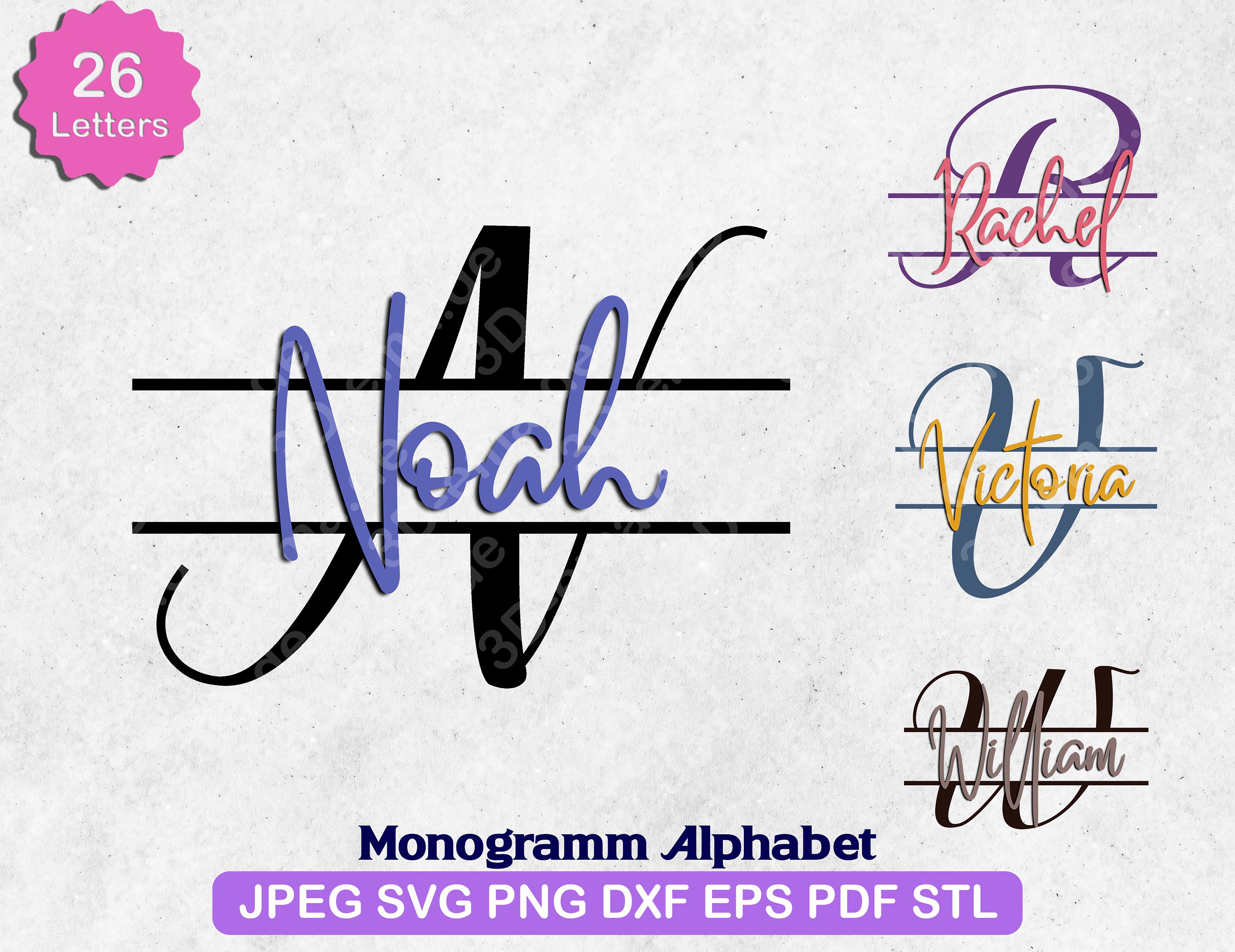 Script Monogram Alphabet With Horizontal Split Set Digital - Etsy