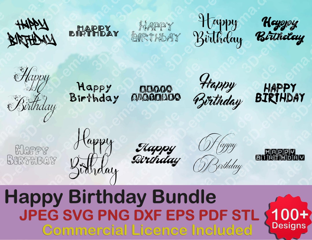 Happy Birthday in 100 Fonts Design Bundle | Digital Files for Printing ...