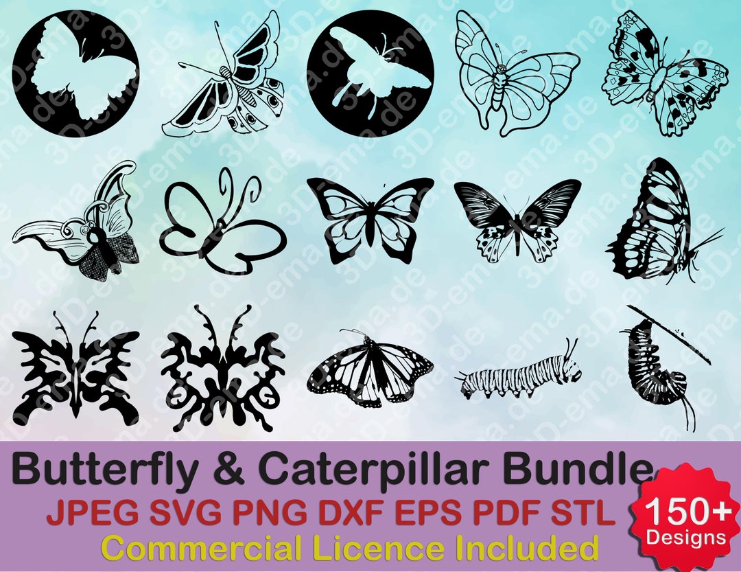Fluttering Butterflies and Caterpillars Design Set | 150 Digital Files ...
