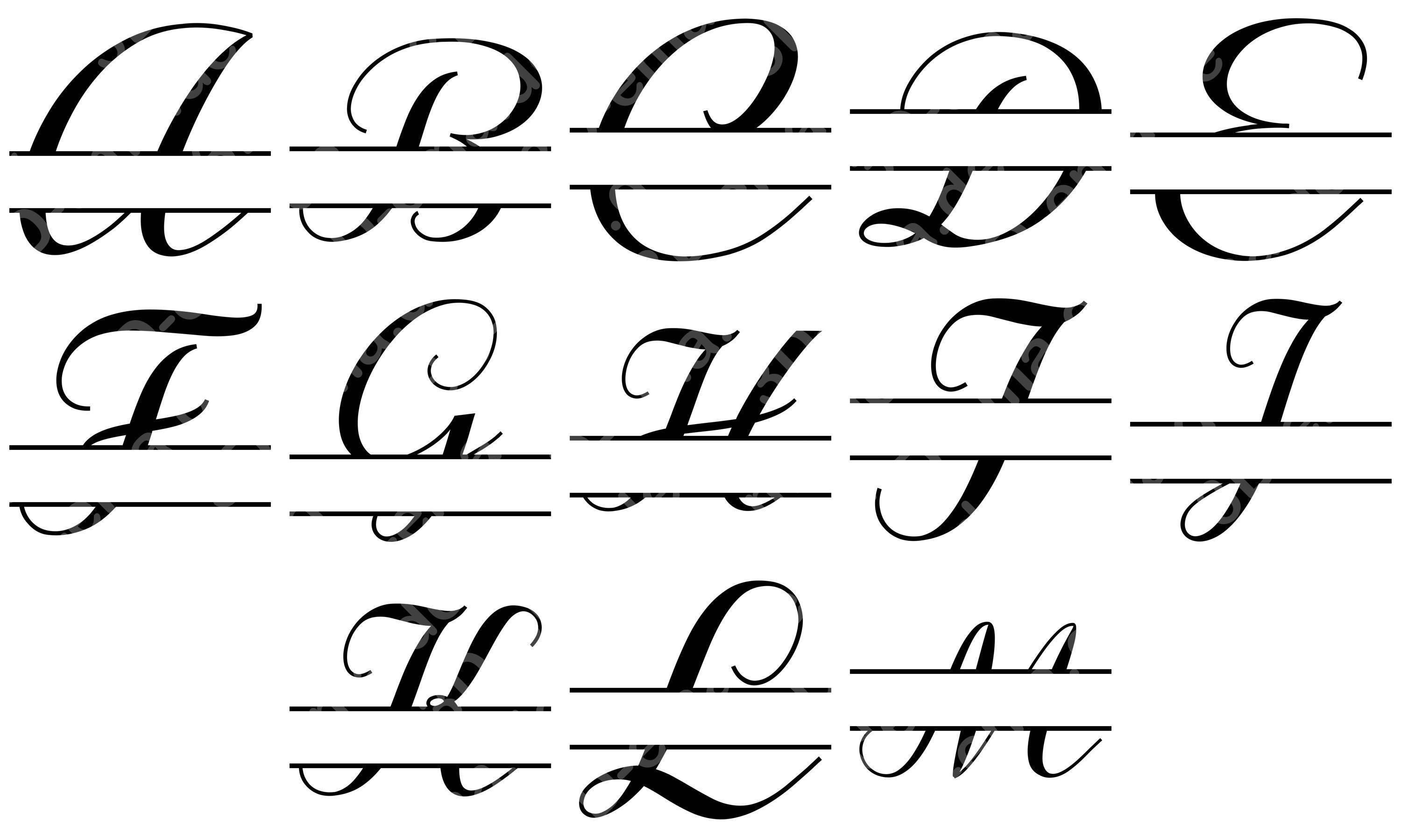 Script Monogram Alphabet With Horizontal Split Set Digital - Etsy