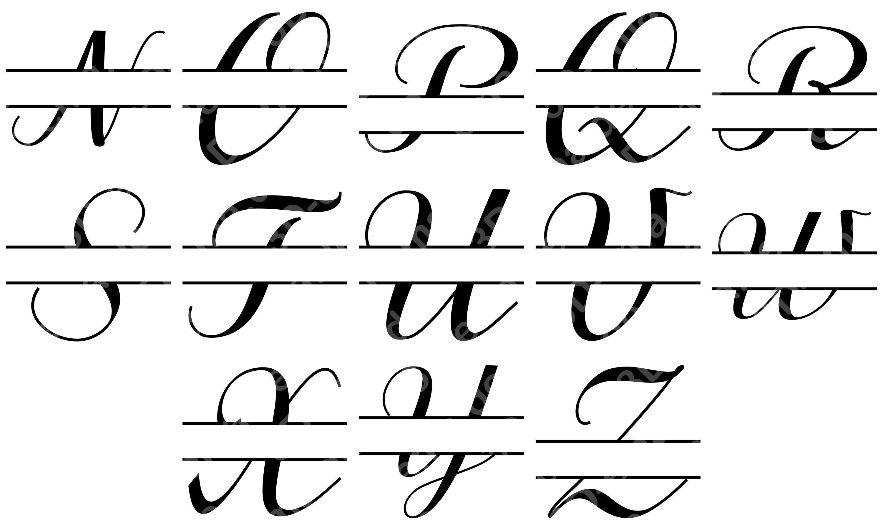 Script Monogram Alphabet With Horizontal Split Set Digital - Etsy