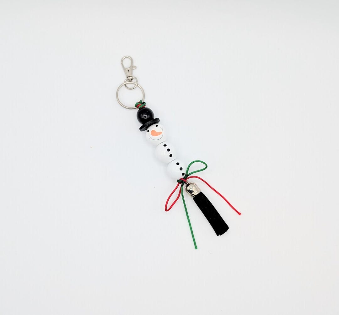 Snowman Keychain Ornament With Wood Beads, Cord and Tassel - Etsy