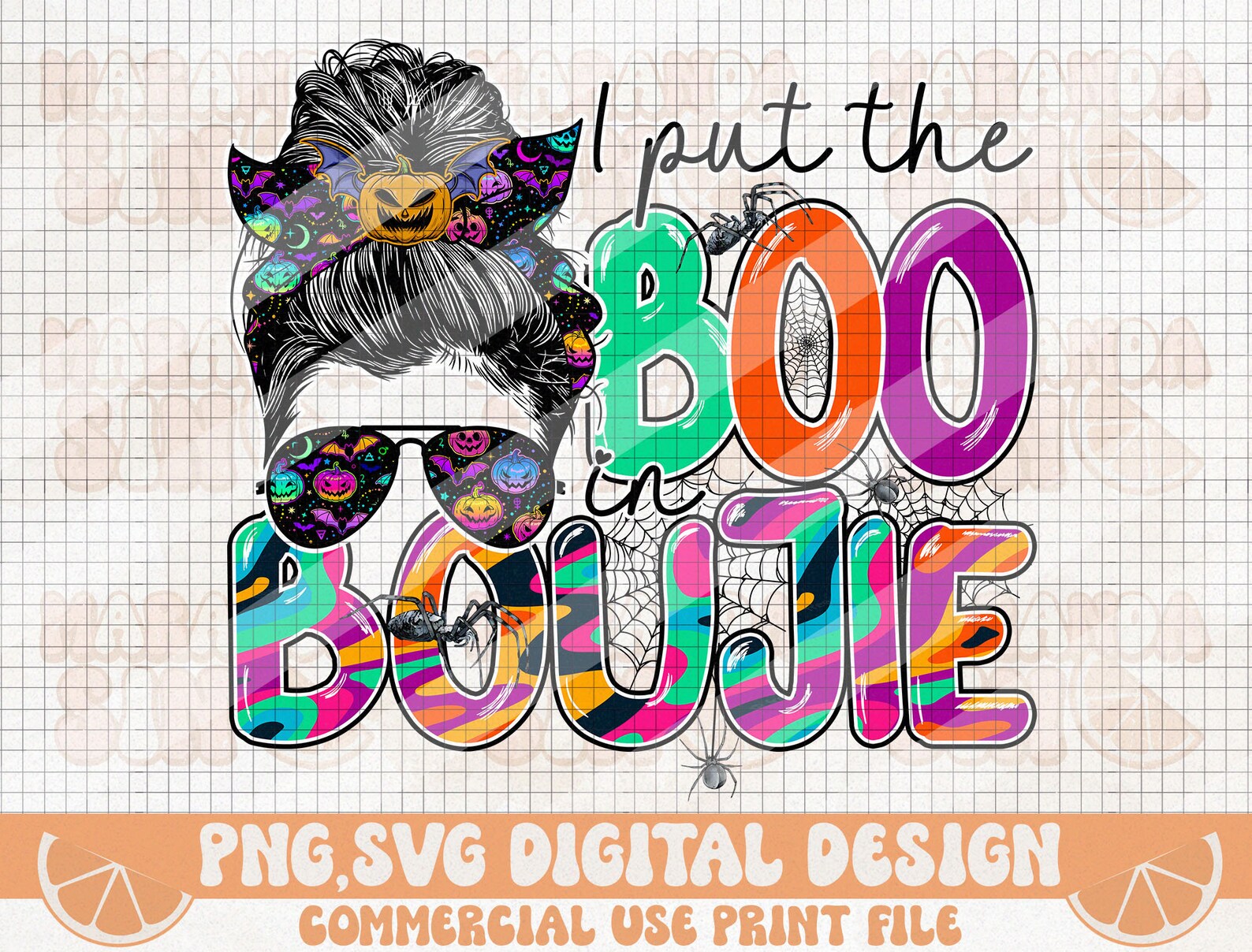 I Put the Boo in the Boujie PNG SVG Messy Bun Girl Halloween - Etsy