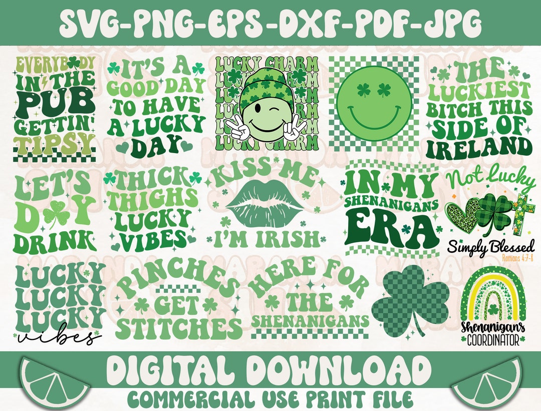 Retro St Patrick's Day SVG Bundle: Rainbow & Shamrock Quotes (cut File ...