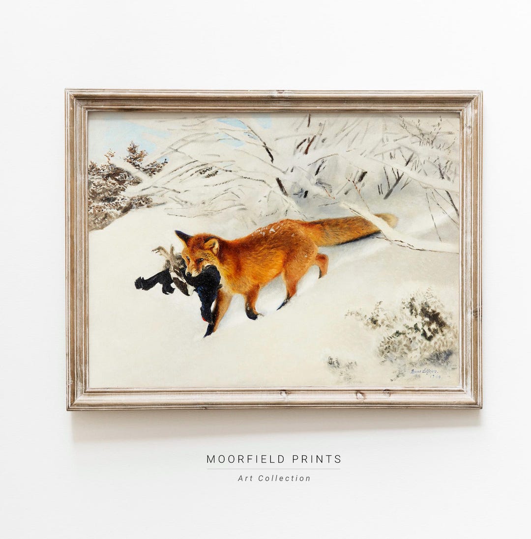 Fox With Prey Landscape, Vintage Art, Fox Art, Landscape Countryside ...