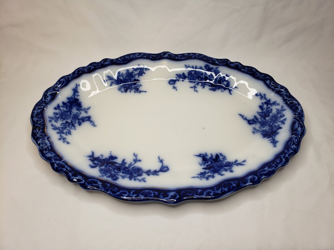 Flow Blue 17 Platter by Stanley Pottery C. 1928, Touraine Pattern ...