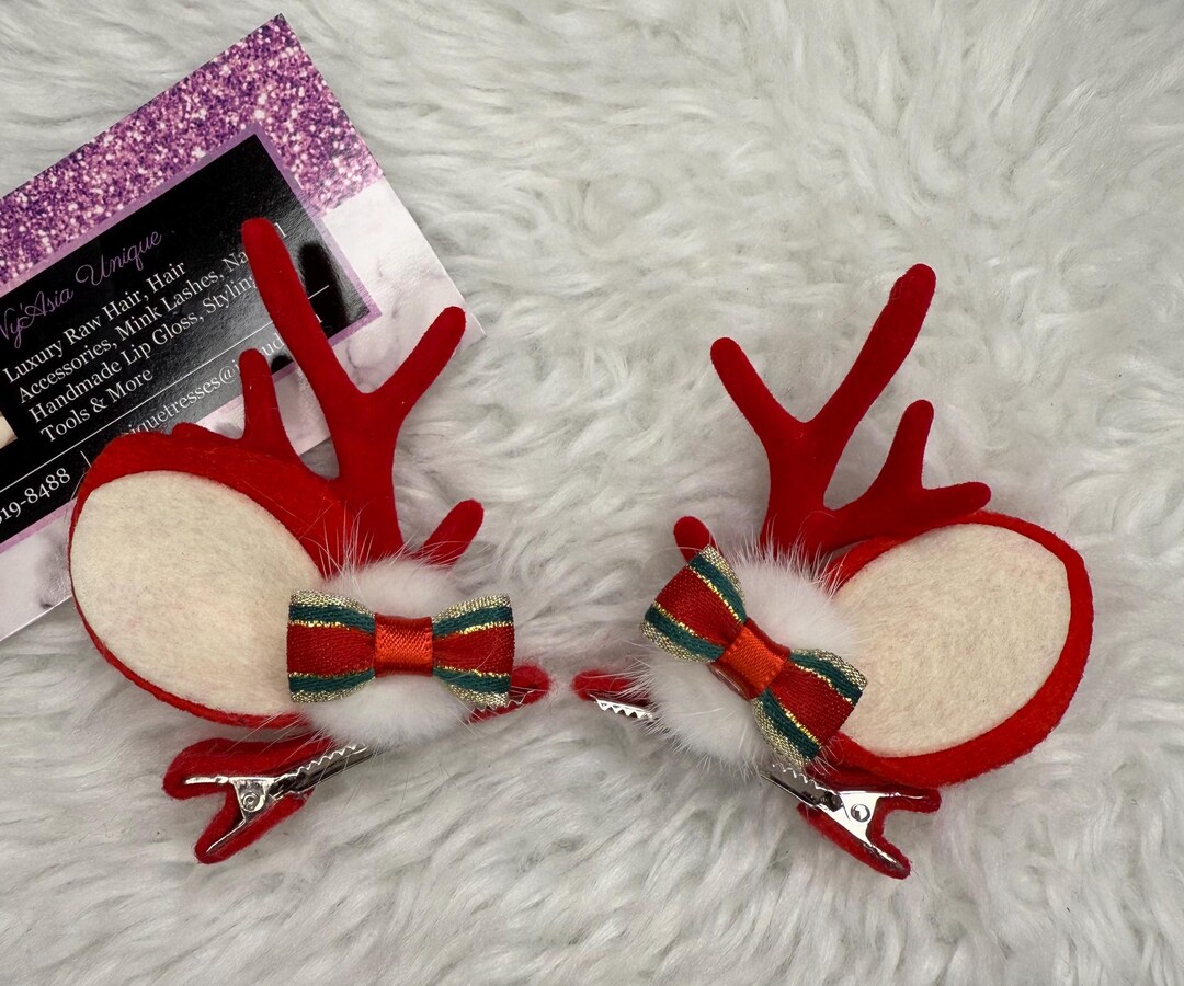 Red Bow Reindeer Charming Kids Hair Clips - Etsy