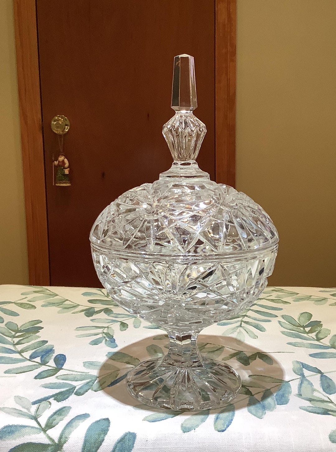 Vintage, Heavy Crystal, Cut Glass, Tall Candy Dish, With Finial Lid ...