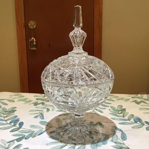 Vintage, Heavy Crystal, Cut Glass, Tall Candy Dish, With Finial Lid ...