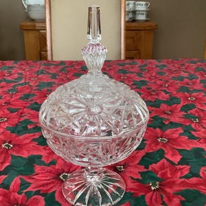 Vintage, Heavy Crystal, Cut Glass, Tall Candy Dish, With Finial Lid ...