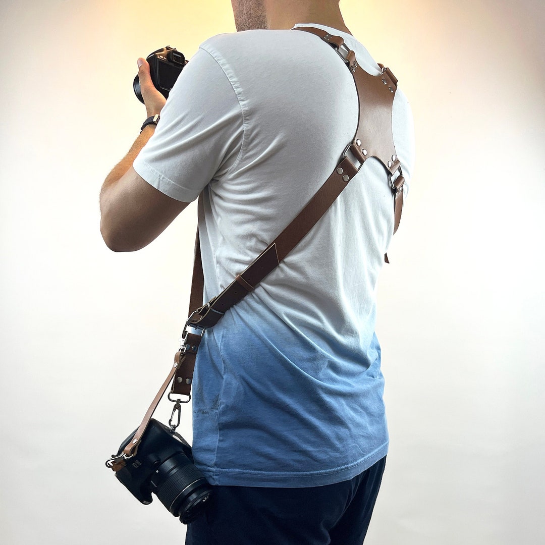 Leather Dual DSLR Camera Harness Strap / Monogrammed Double Camera ...