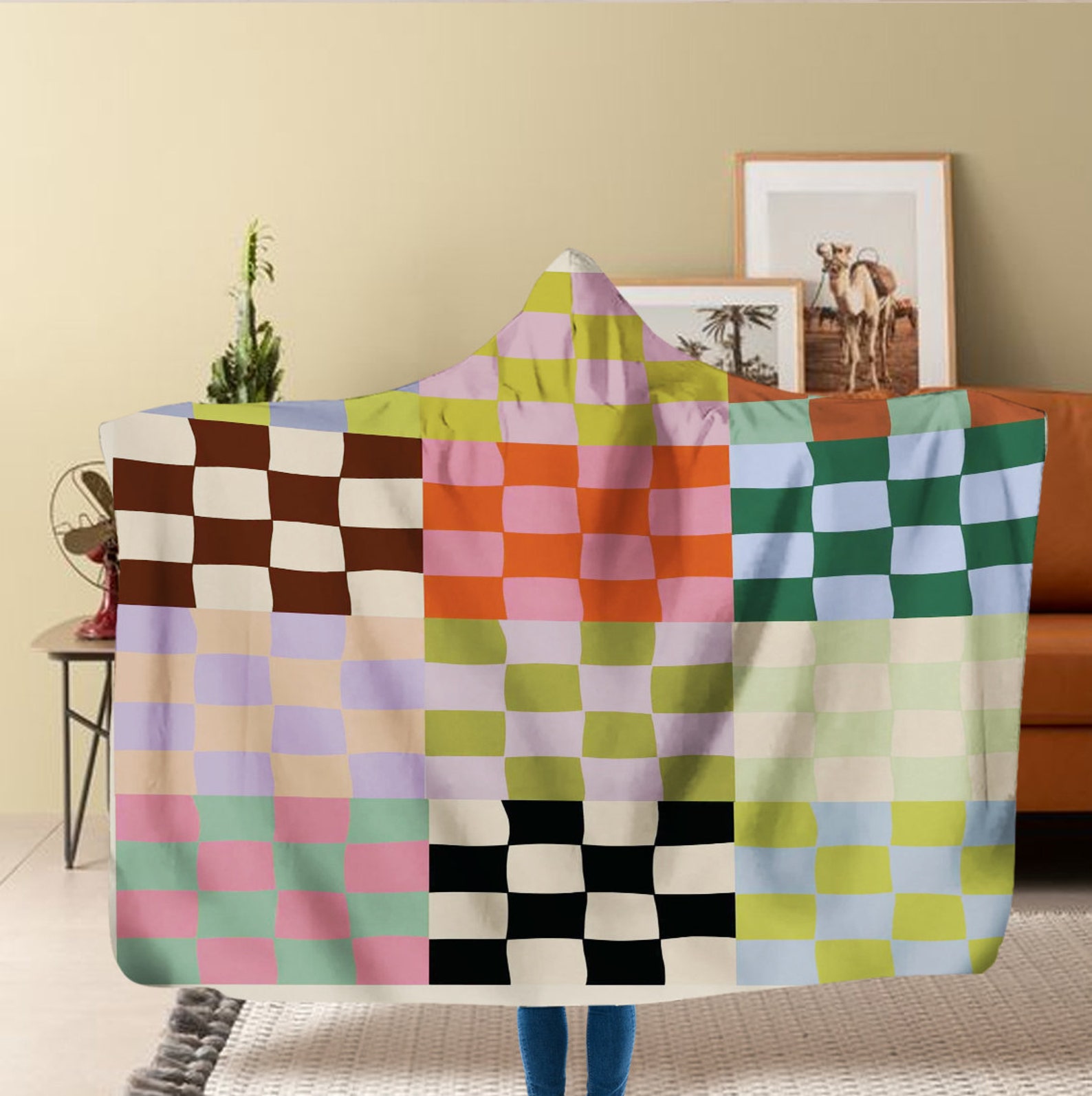 Colorful Checkered Blanket,hoodie Blanket,soft Flannel Baby Blanket ...