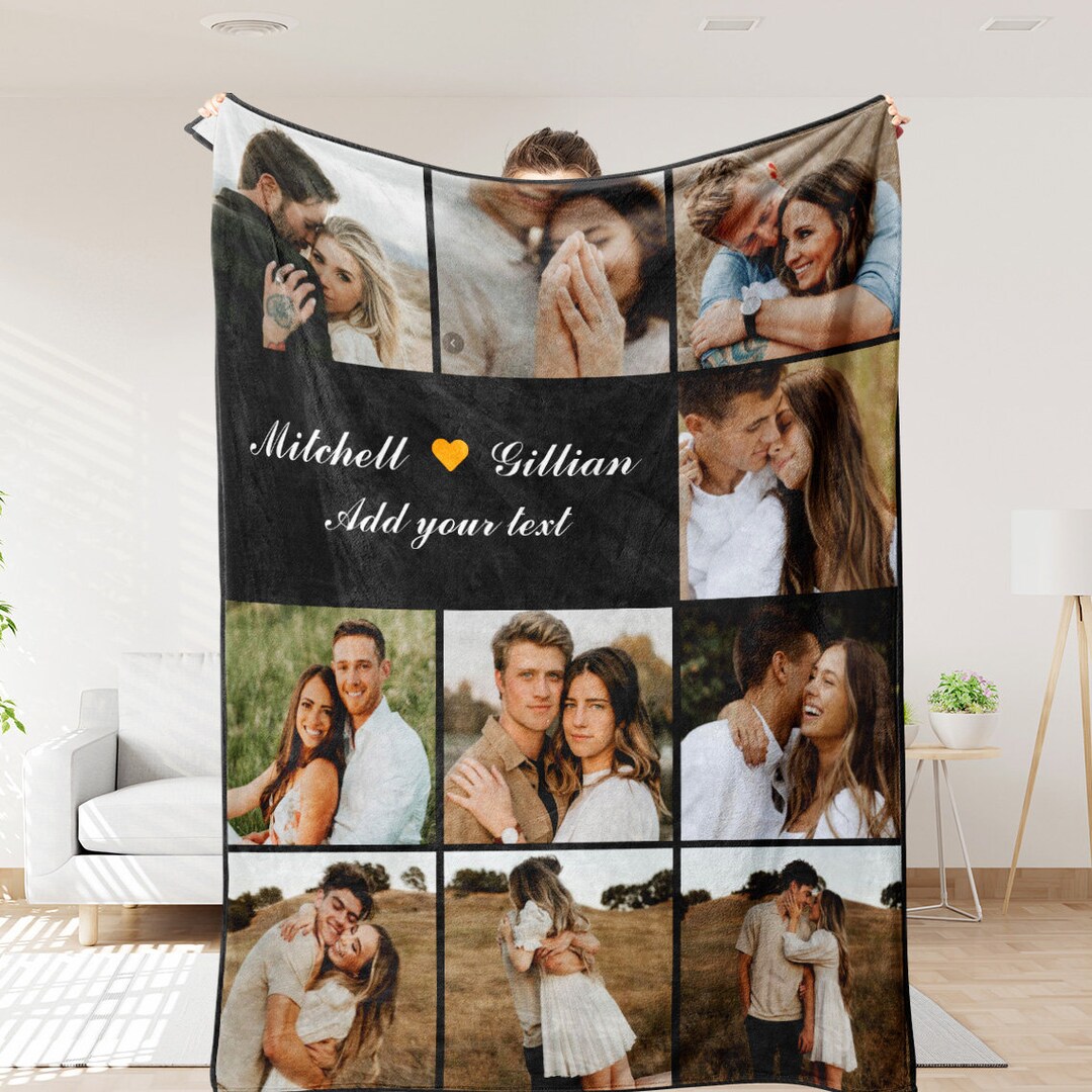 Customizable Photo Blanket Collage, Custom Blanket With Text, Picture ...
