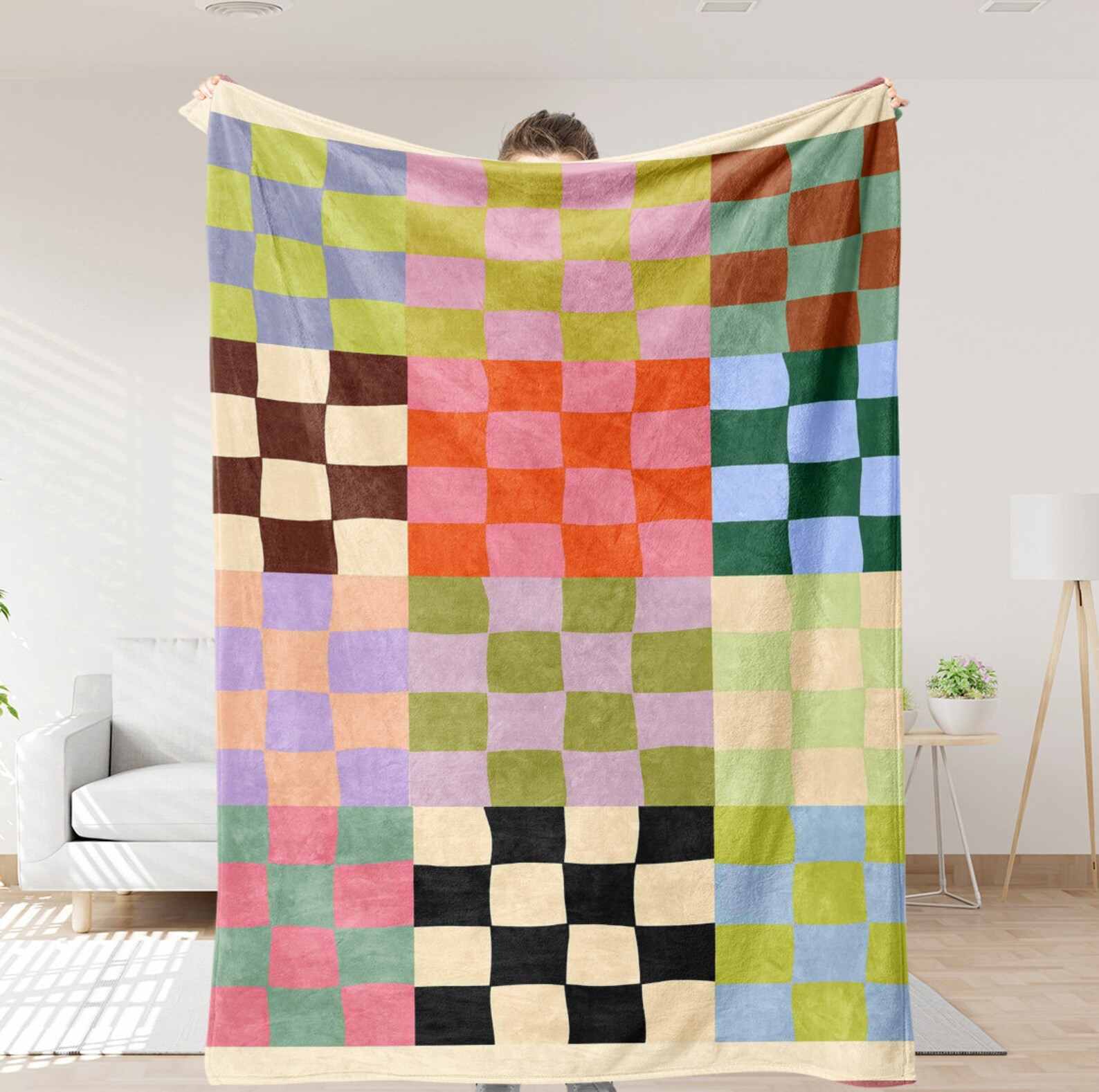 Colorful Checkered Blanket,hoodie Blanket,soft Flannel Baby Blanket ...