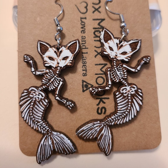 Purrmaidhandpainted Cat Mermaid Skeleton Engraved Cherry | Etsy