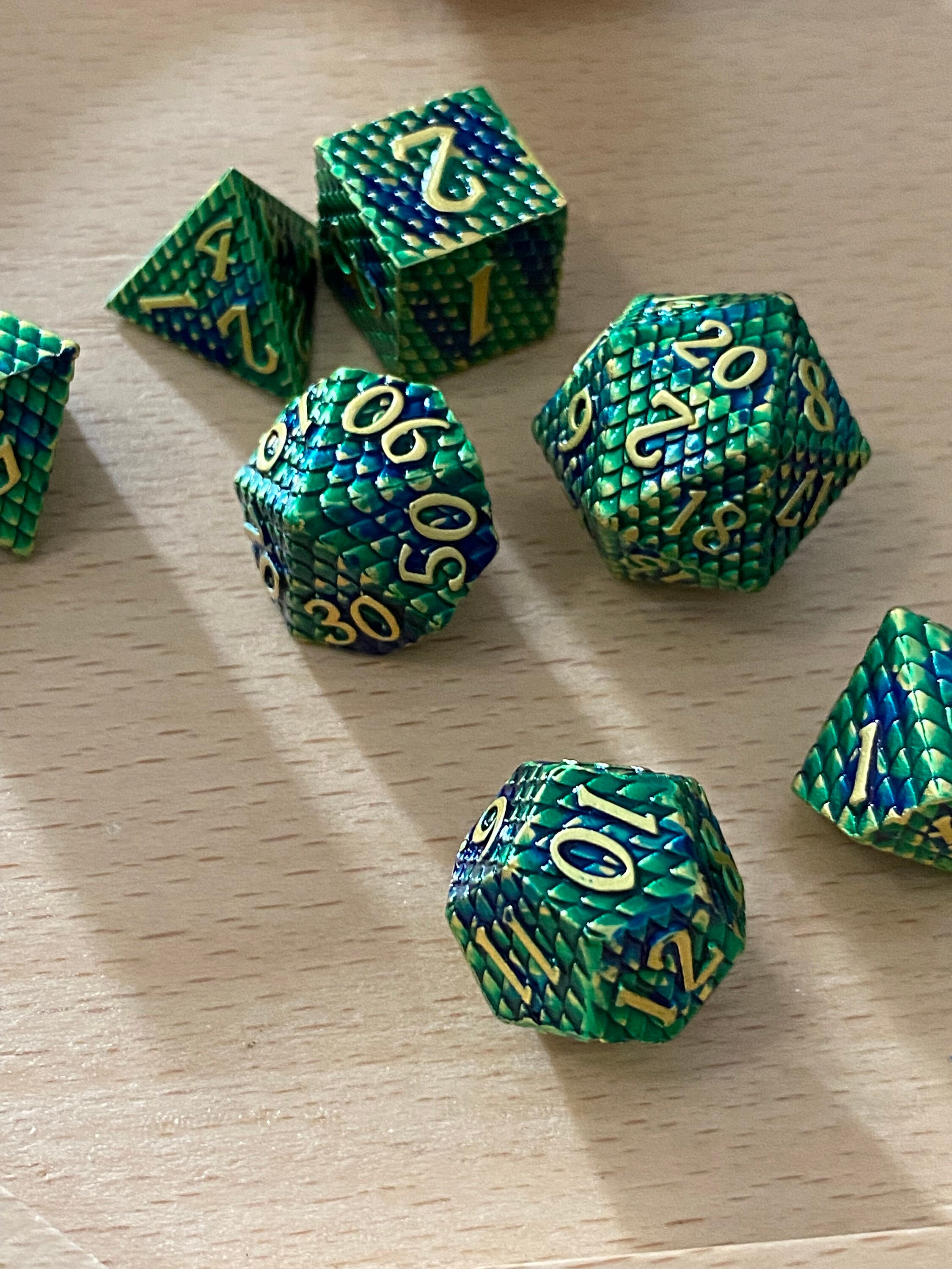 Full Solid Metal Dragon Scale Dice. Full Dice Set, Set of 7 Polyhedral ...