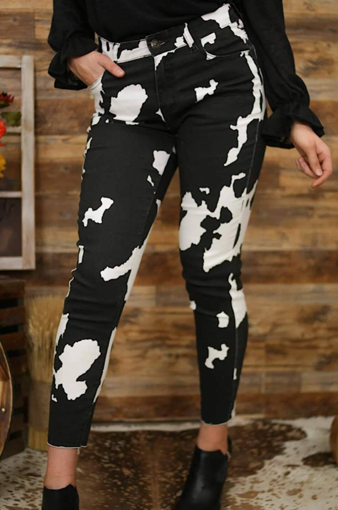 Cow Print Skinny Leg Denim - Etsy